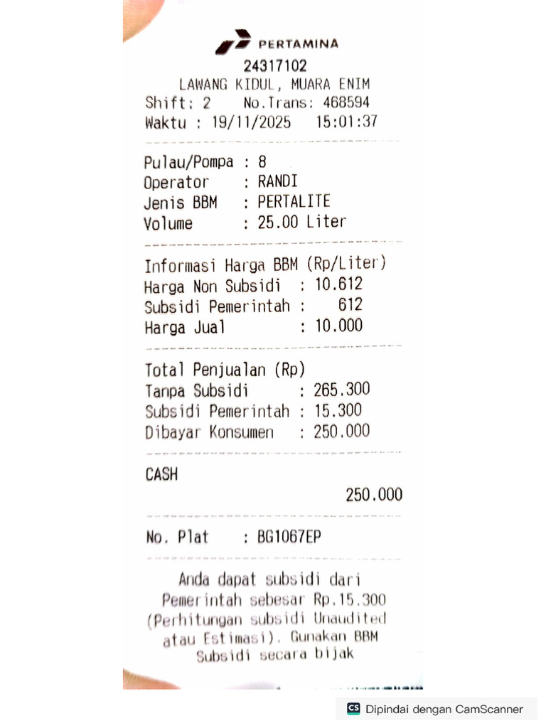 Nota Bensin 191125 | PDF