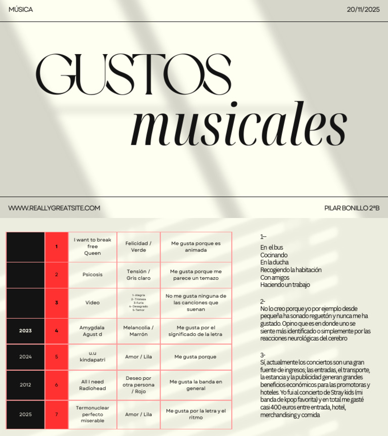 Gustos Musicales y Experiencias Personales | PDF | Música pop | Música ...