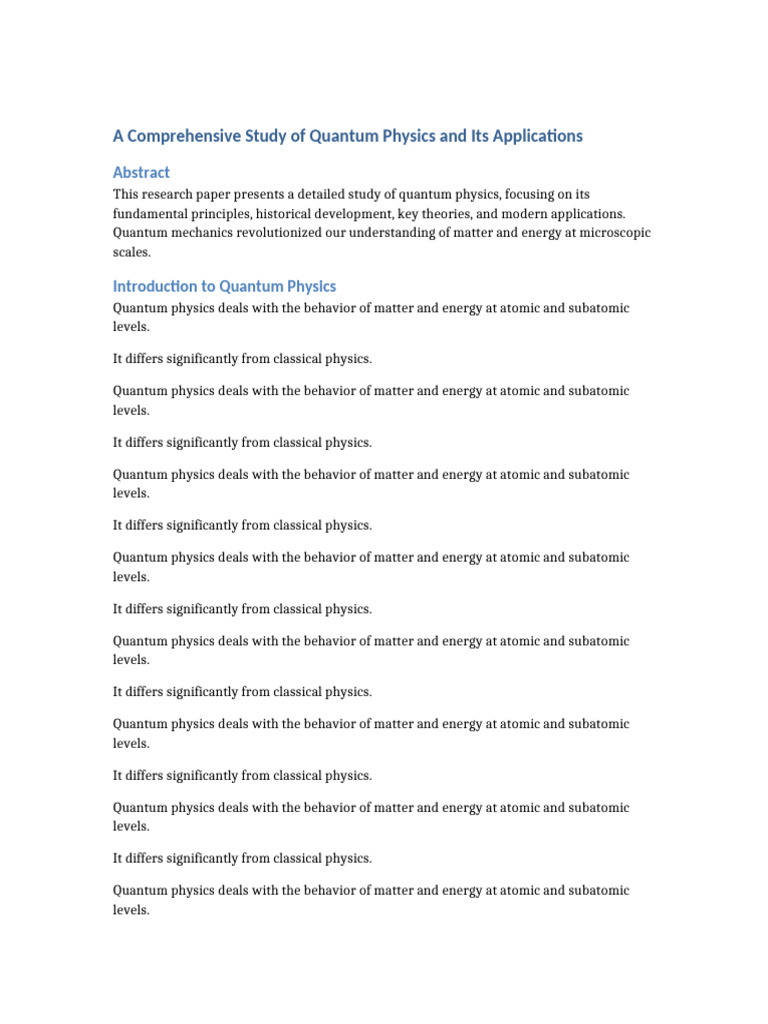 Quantum Physics Research Paper | PDF | Physics | Quantum Mechanics