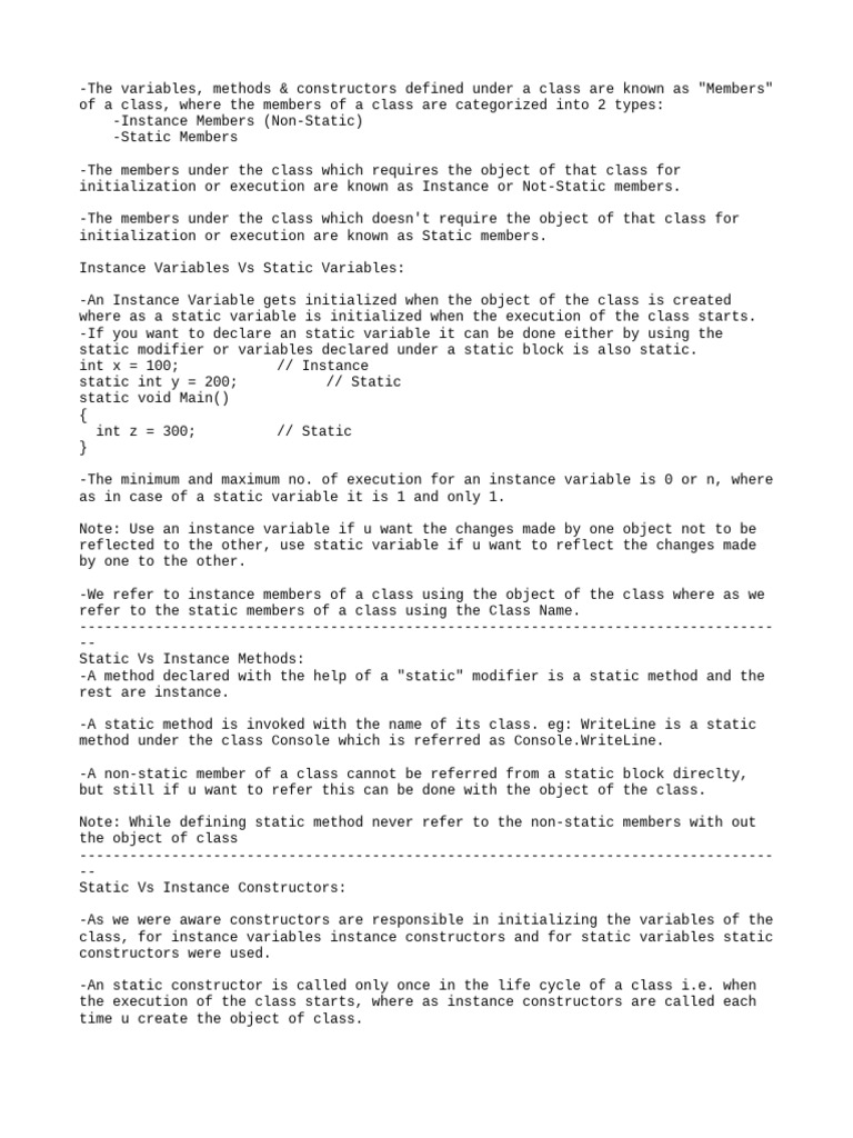 Static vs Instance | PDF | Class (Computer Programming) | Constructor ...