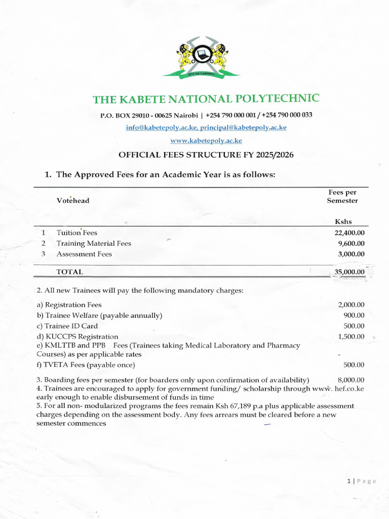 Official Fees Structure 2025 2026fy | PDF
