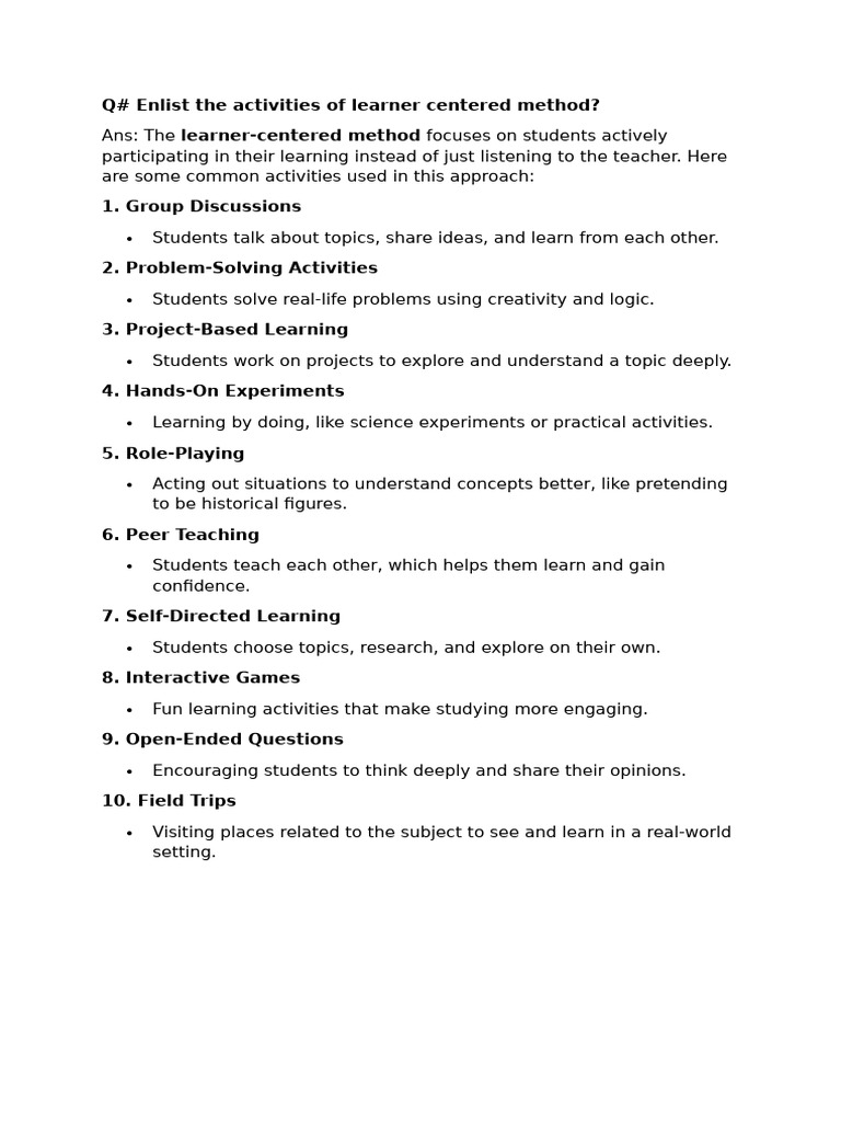 Learner Centered Method Activities | PDF