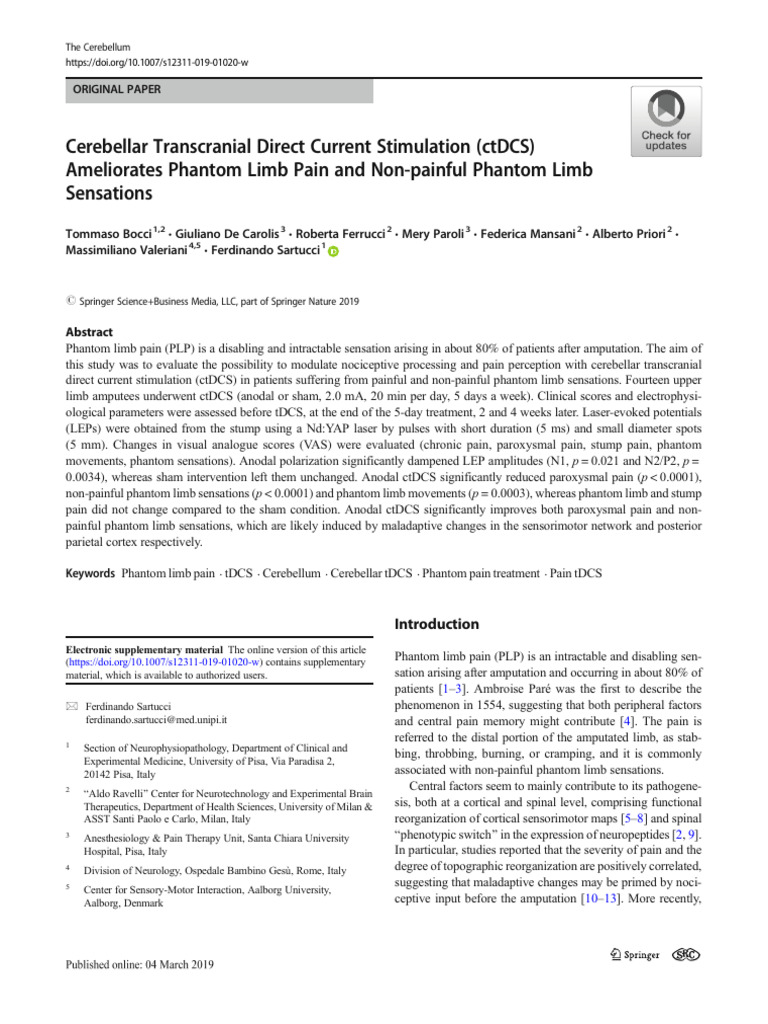 2019_Bocci_Cerebellar TDCS and Phantom Pain | PDF | Amputation | Pain