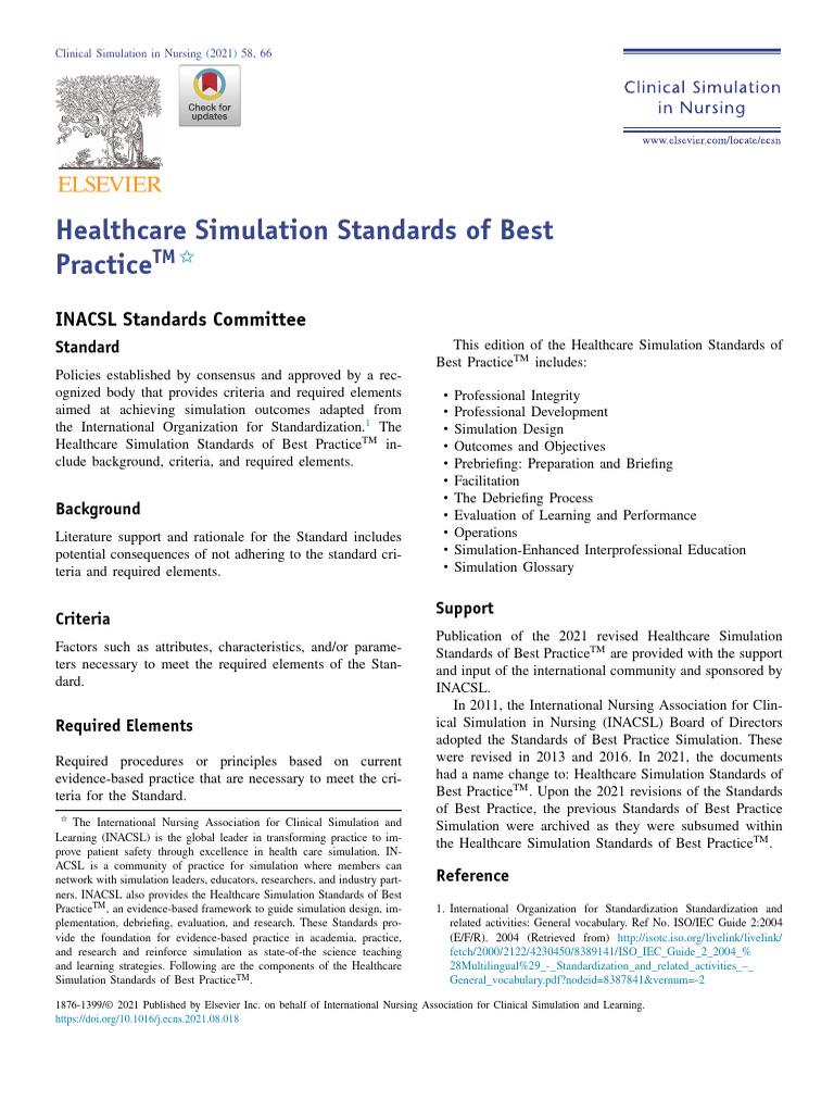 Healthcare Simulation Standards of Best PracticeTM 2 | PDF | Simulation ...