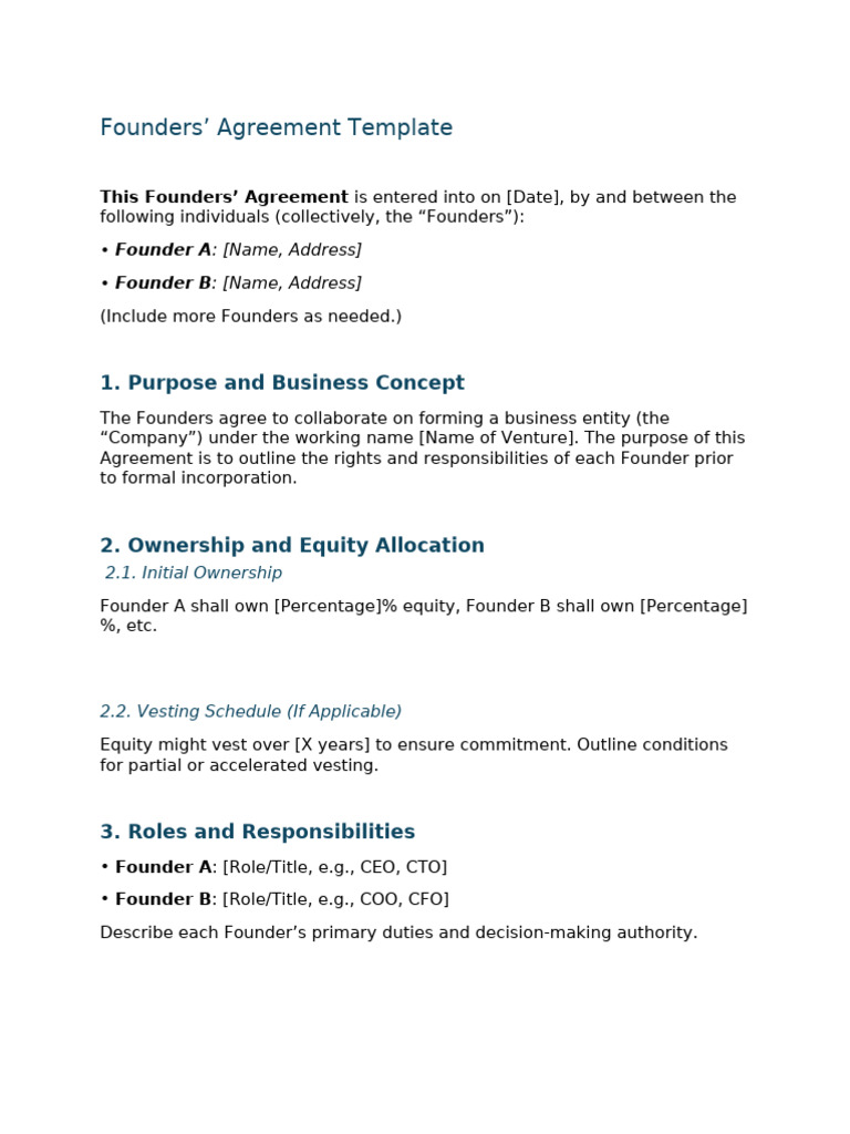 Foundersâ Agreement Template | PDF