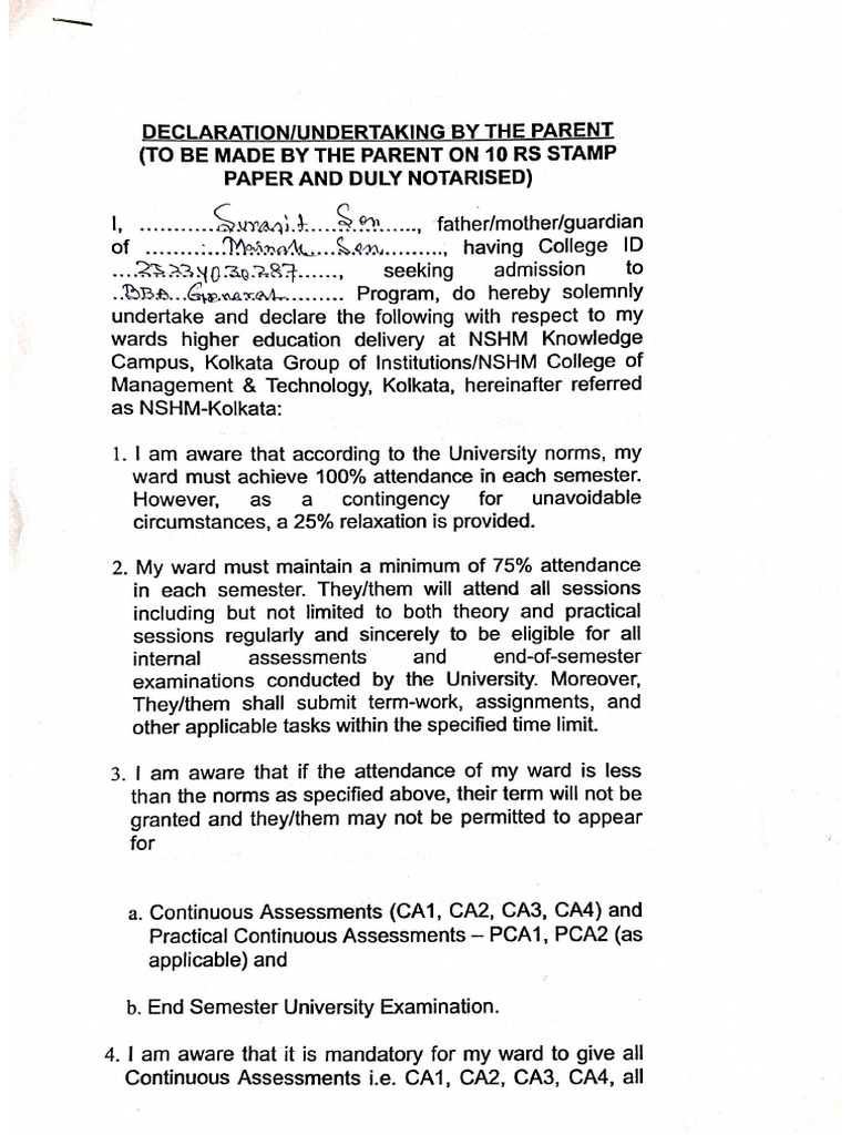 Declaration by Parent | PDF