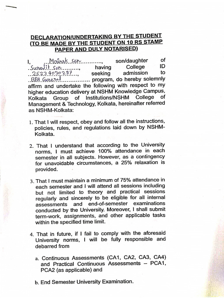 Declaration by Student | PDF