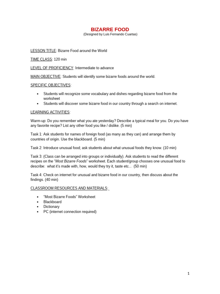 Bizarre Foods Unit | PDF | Cooking | Foods