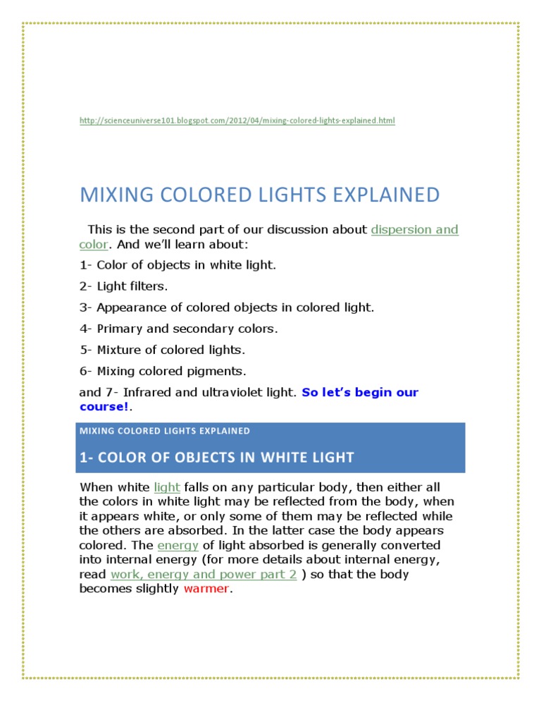 Mixing Colored Lights Explained | PDF | Yellow | Color