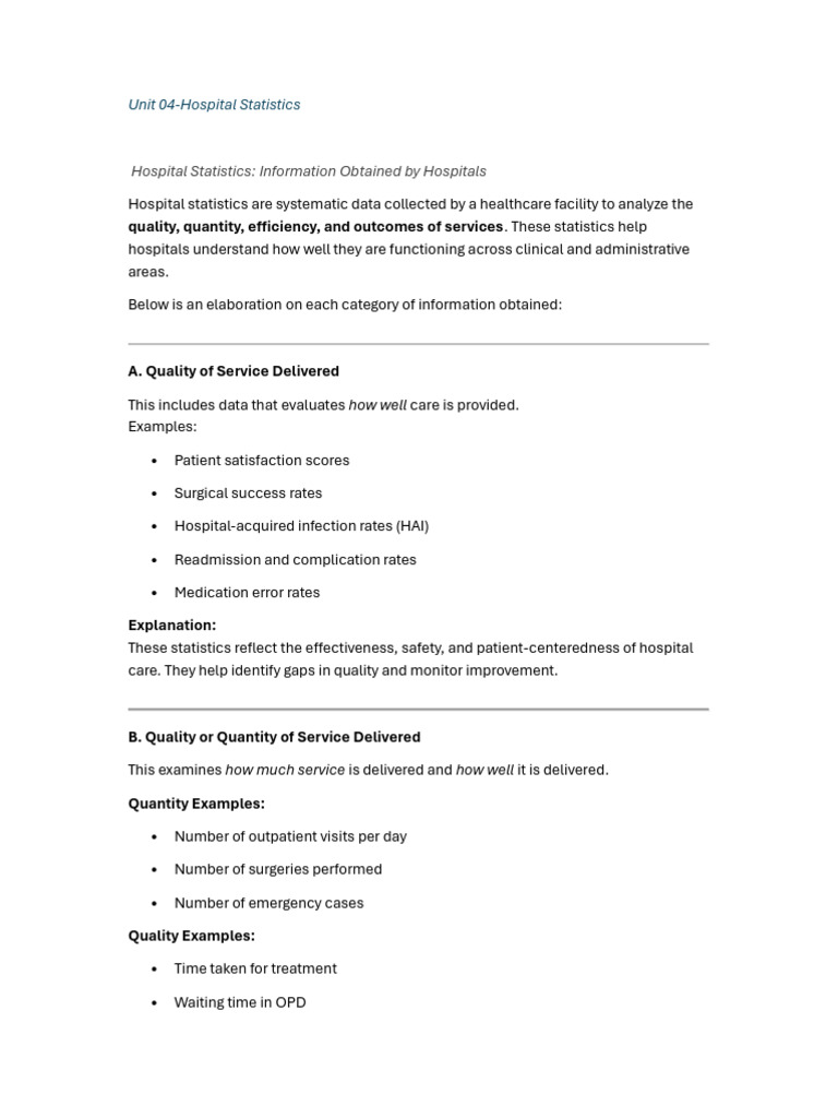 Unit 04-Hospital Stats | PDF | Infant Mortality | Maternal Death