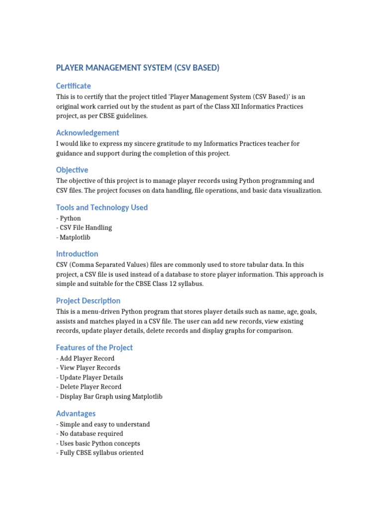 CSV Player Management System Project | PDF | Comma Separated Values ...