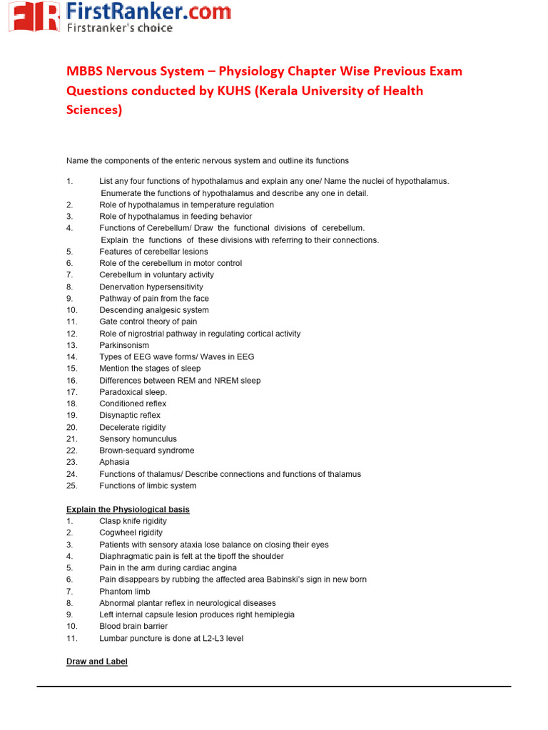 KUHS MBBS Nervous System Exam Questions | PDF | Cerebellum | Nervous System