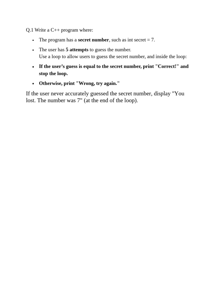 C++ Secret Number Guessing Game | PDF