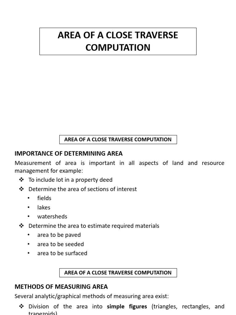 Area Calculation in Close Traverse | PDF | Area | Triangle