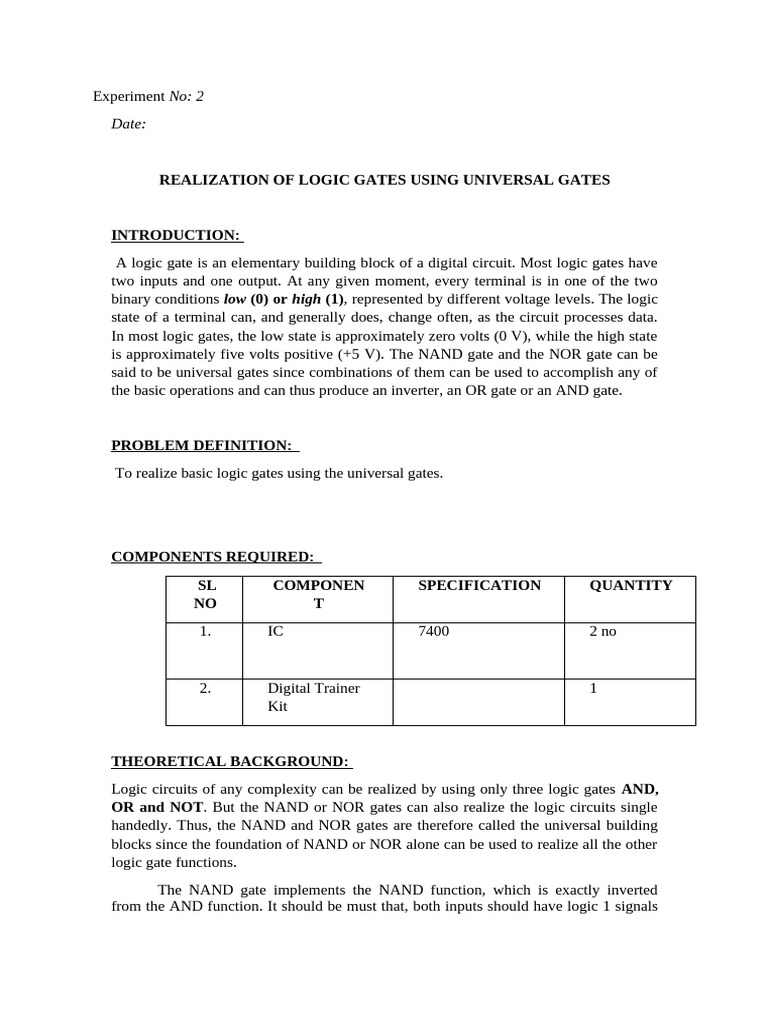 EXPT 2 - Universal Gates Using Basic Gates | PDF | Logic Gate | Electrical Engineering