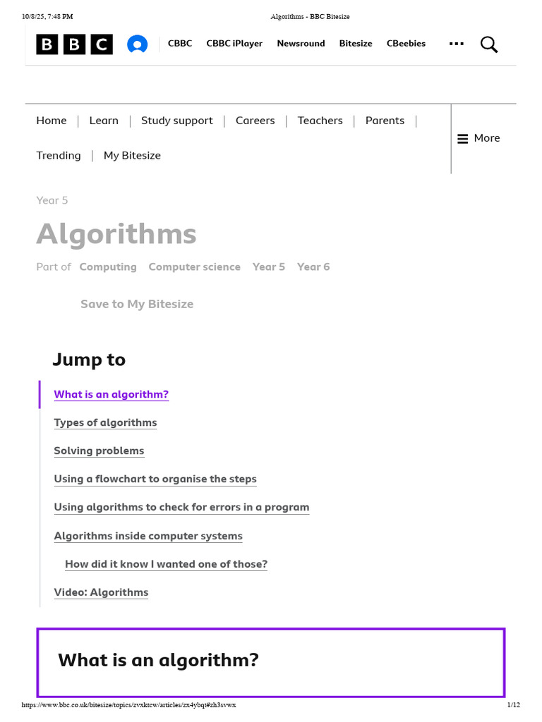 Algorithms - BBC Bitesize | PDF | Algorithms | Bbc