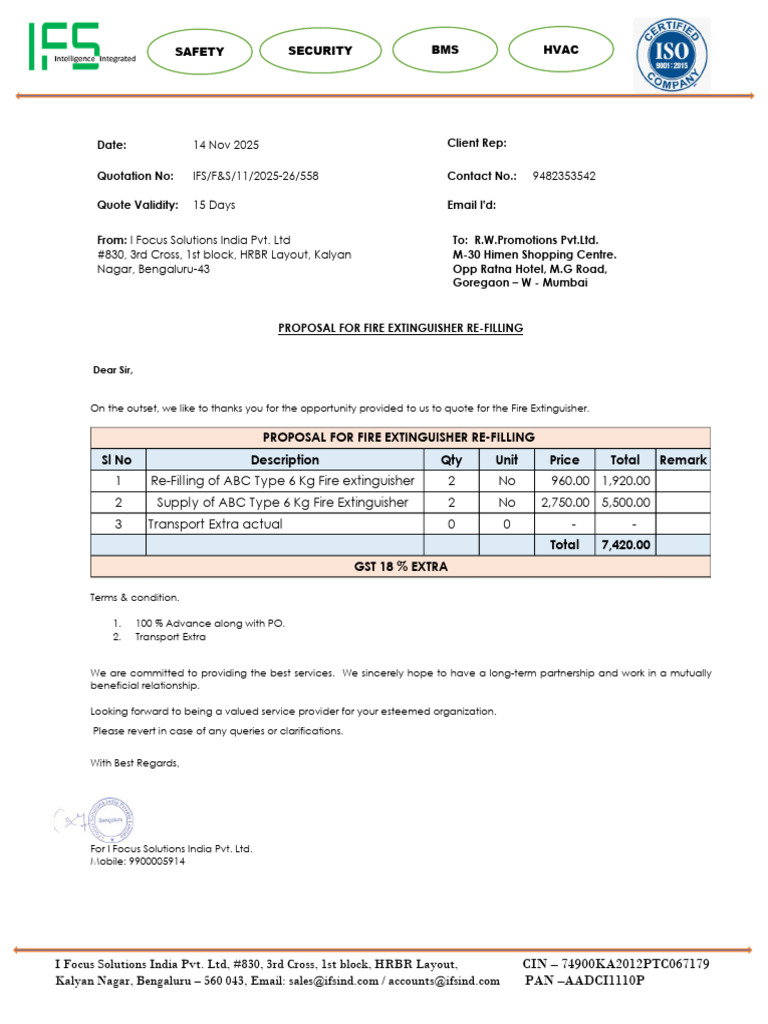 Proposal for Fire Extinguisher Re-Filling 14.11.25 | PDF