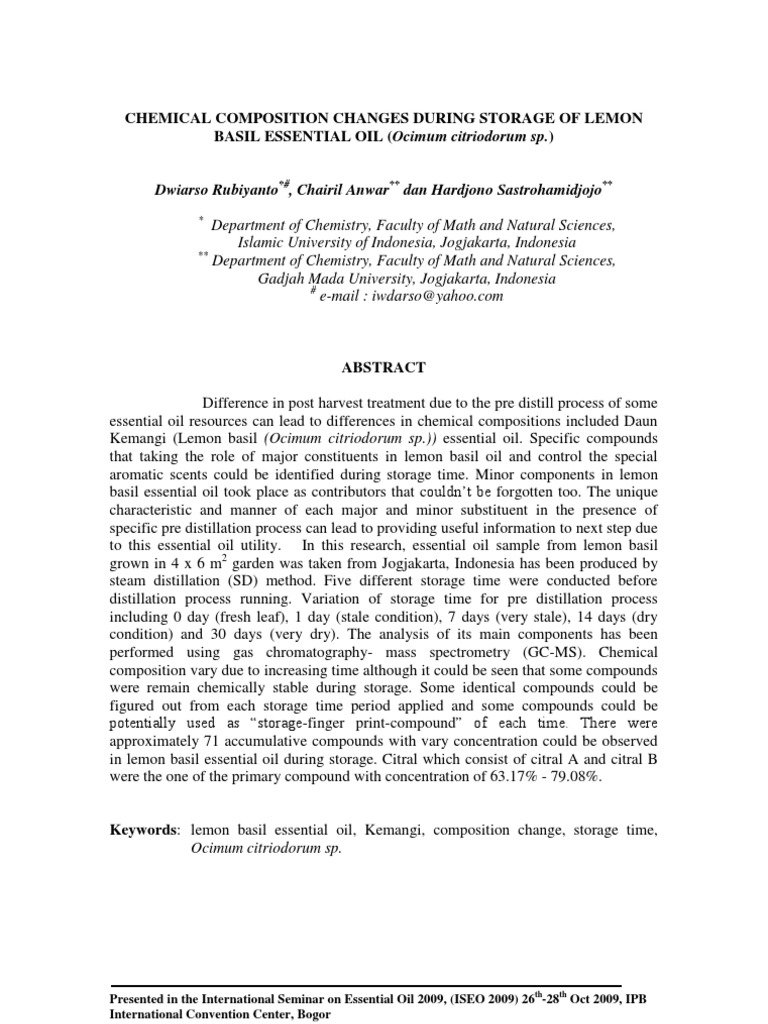 Chemical Composition Changes of Lemon Basil Essential Oil | PDF | Basil ...