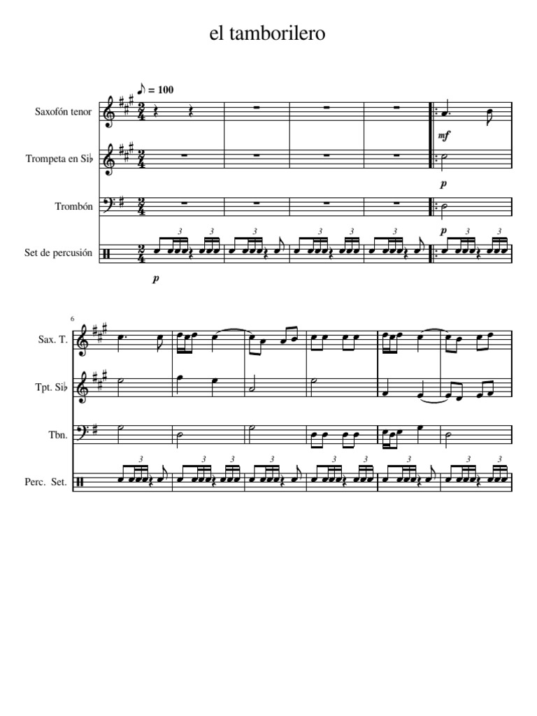 El Tamborilero-Partitura y Partes | PDF
