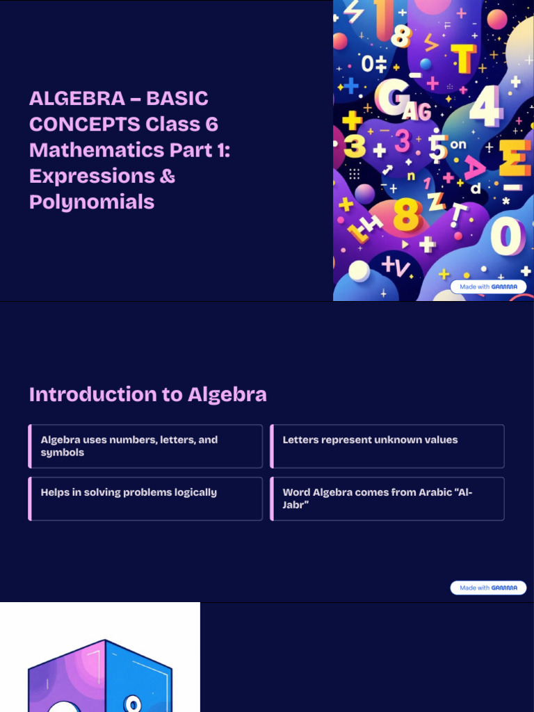 ALGEBRA BASIC CONCEPTS Class 6 Mathematics Part 1 Expressions and Polynomials | PDF