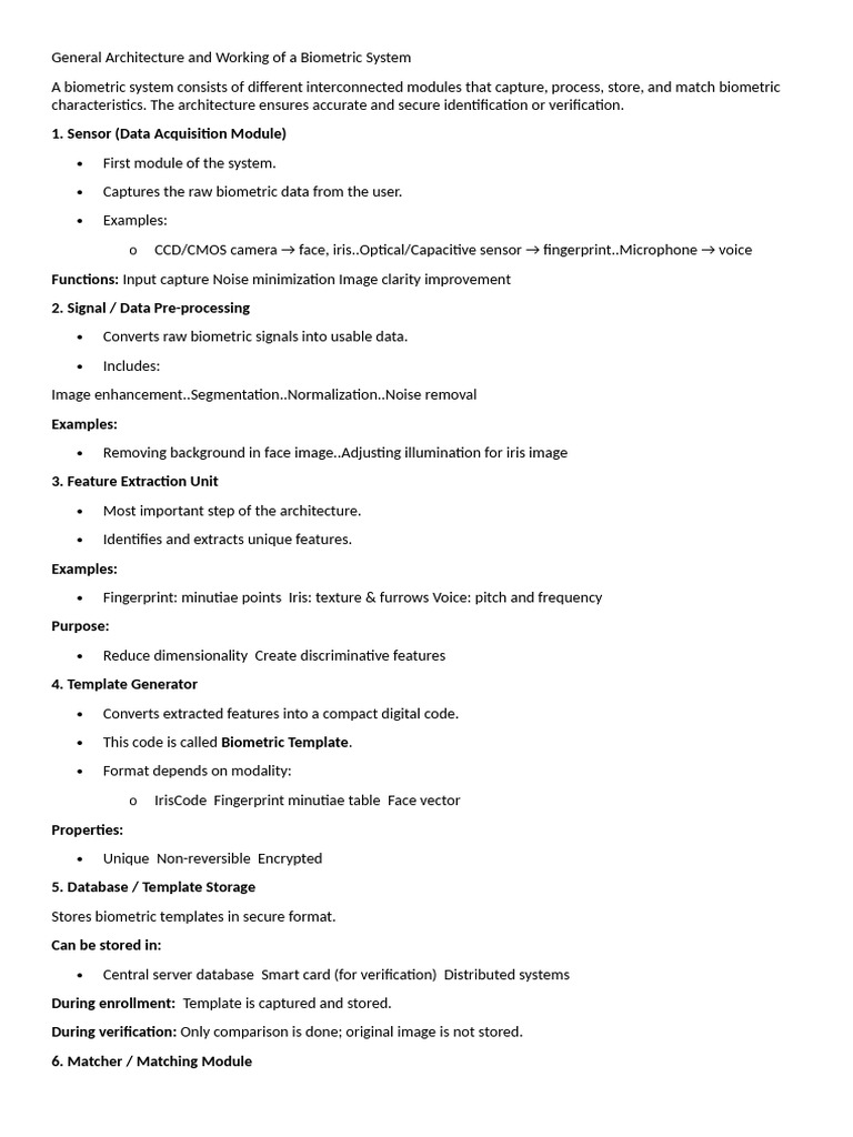 Biometric System Architecture Overview | PDF | Biometrics | Fingerprint