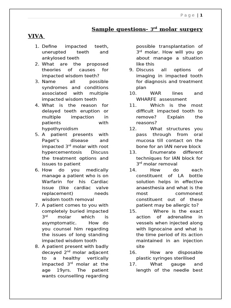 What Type of LA Is Preferable For 3rd Molar Removal For A Patient With ...