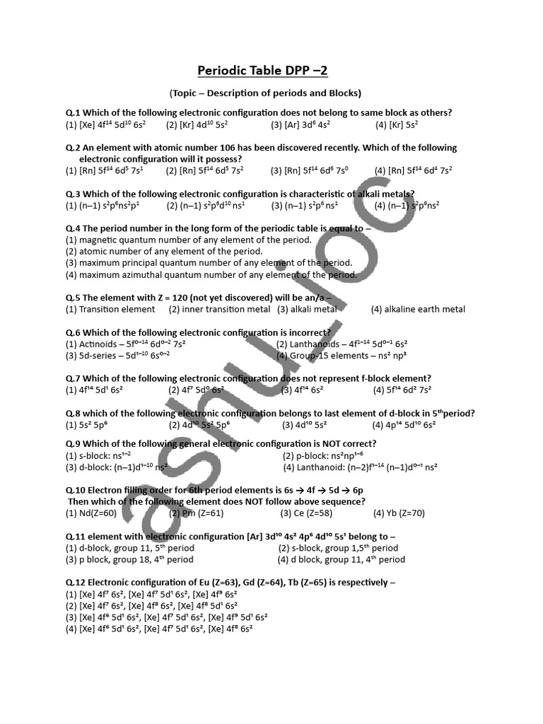 Dpp 2 Periodic Table (1) | PDF | Electron Configuration | Periodic Table