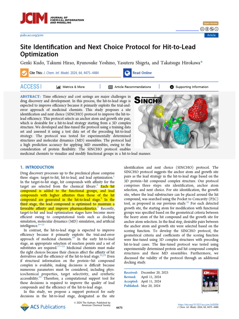 SINCHO Protocol for Hit-to-Lead Optimization | PDF | Amino Acid | Proteins