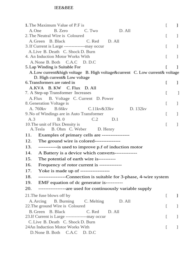 IEE BEE | PDF | Transformer | Electric Motor