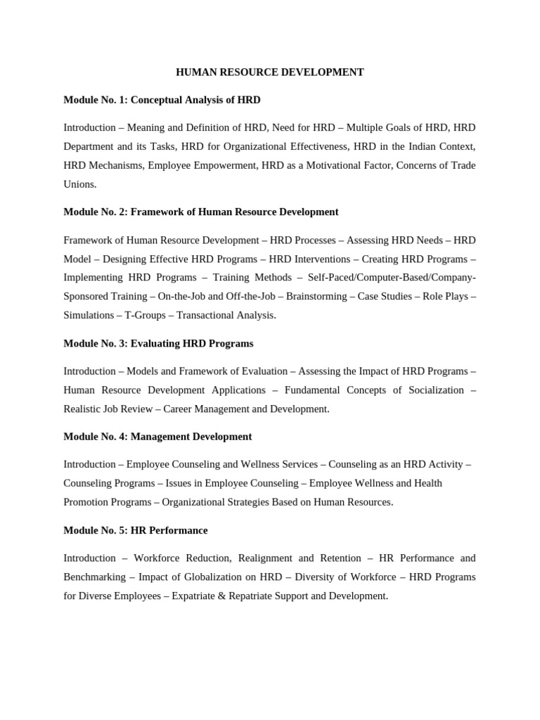 Human Resource Development Module No. 1: Conceptual Analysis of HRD ...