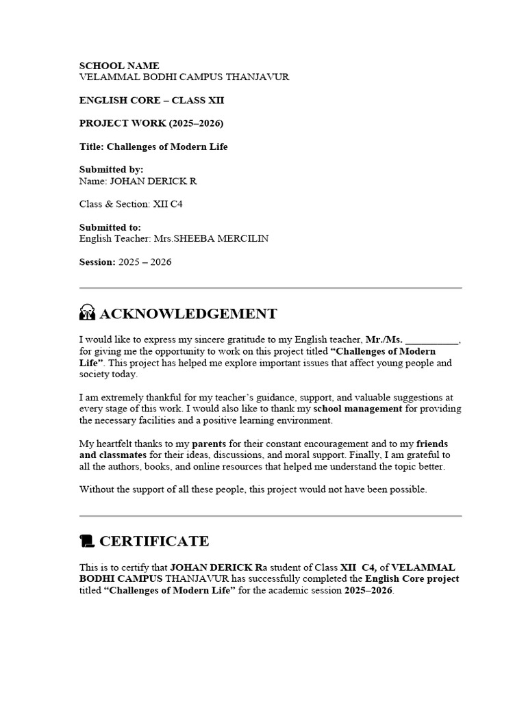 Challenges of Modern Life Project | PDF | Mental Health | Anxiety