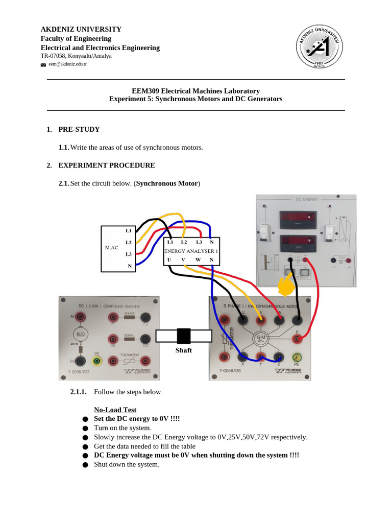 Synchronous Motors and DC Generators Lab | PDF | Voltage | Electric ...