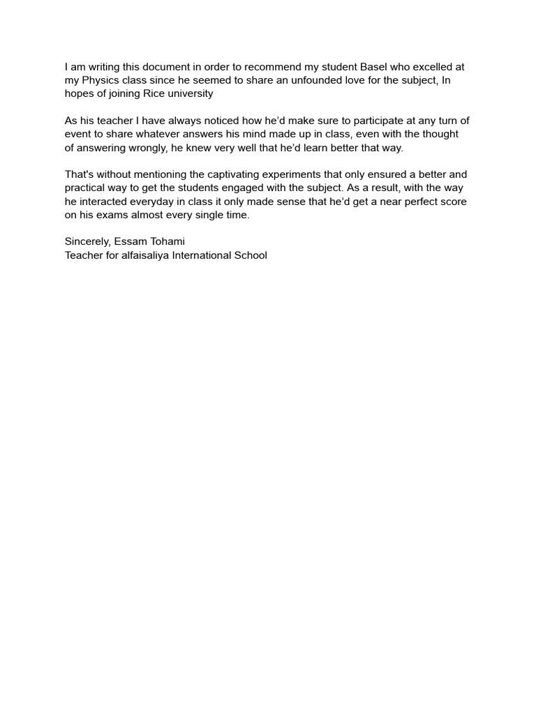 Letter of Reccomendation | PDF