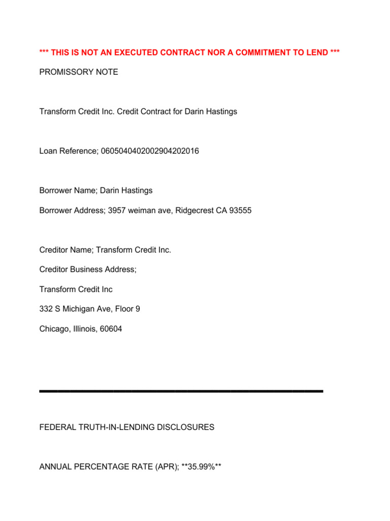 This Is Not An Executed Contract Nor A Commitment To Lend | PDF ...