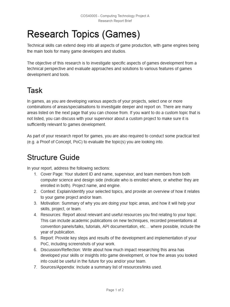 Technical Research in Game Development | PDF | Human–Computer ...