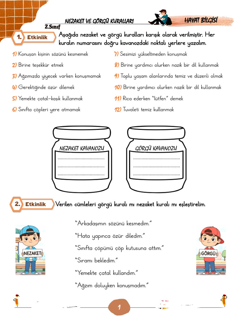 Sinif 14. Hafta Hayat Bilgisi Nezaket Ve Gorgu Kurallari Konu ...