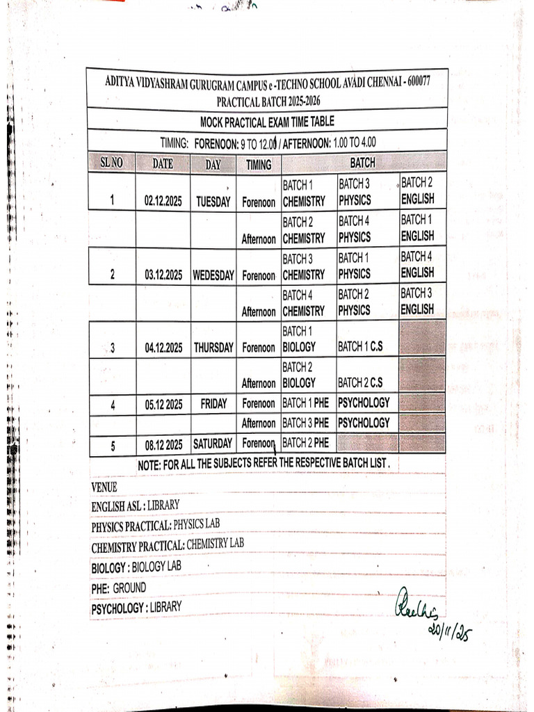 Mock Practical Timetable | PDF