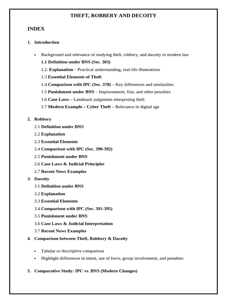 BNS -Final Assignment | PDF | Robbery | Theft