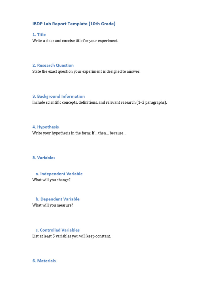 IBDP 10th Grade Lab Report Guide | PDF