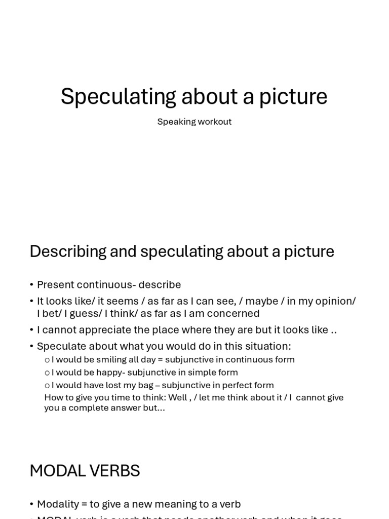 Picture Speculation and Modal Verbs Guide | PDF