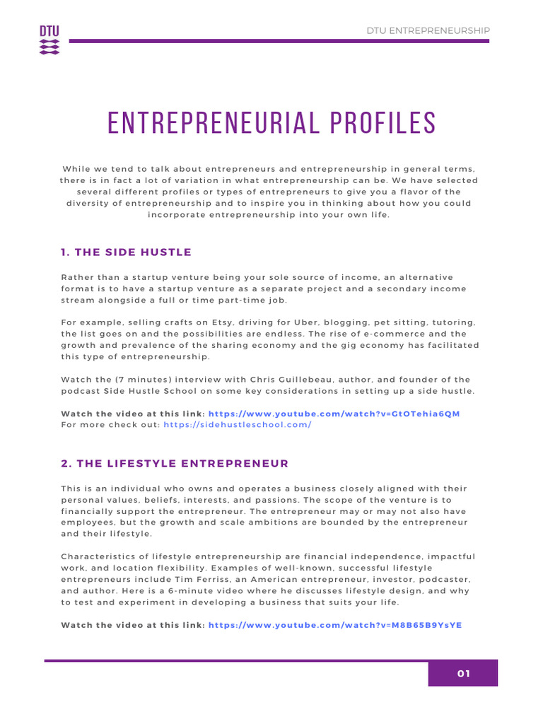 Types of Entrepreneurial Profiles (1) | PDF | Entrepreneurship ...