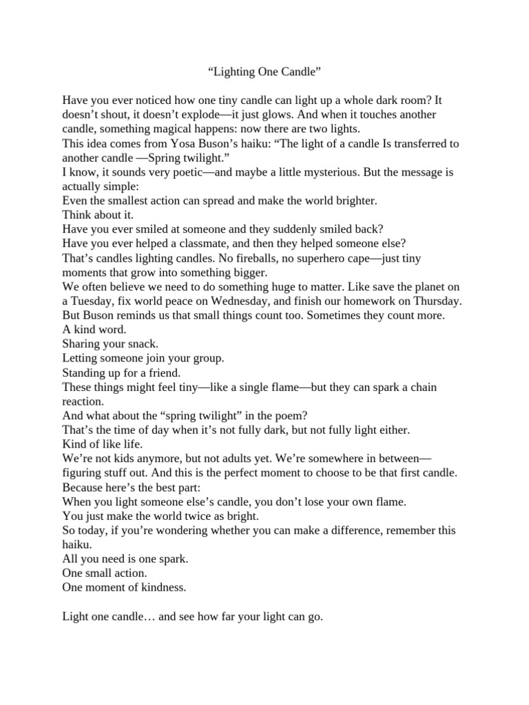 “Lighting One Candle” | PDF