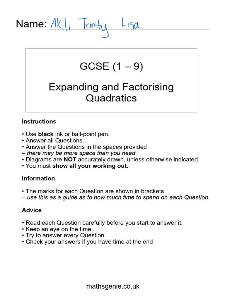 Quadratic Expansion and Factorization Guide | PDF