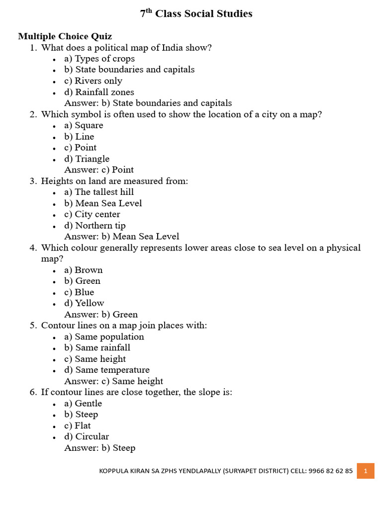 7th Grade Social Studies Quiz on Geography | PDF | Weaving | Groundwater