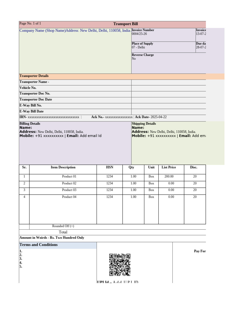 Transport Bill Invoice Template | PDF | Invoice | Chess Theory