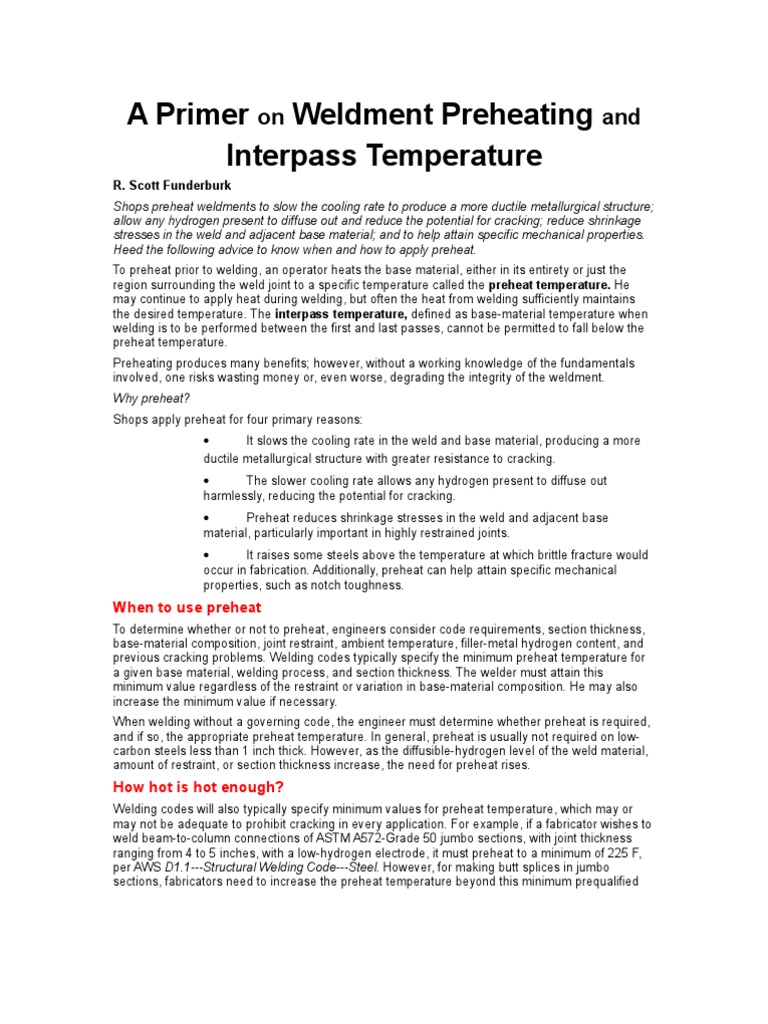 A Primer Weldment Preheating Interpass Temperature: On and | Download ...