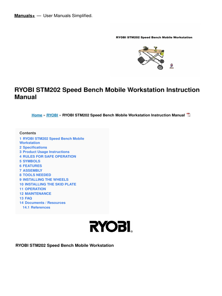 RYOBI STM202 Mobile Workstation Manual | PDF | Screw | Nut (Hardware)