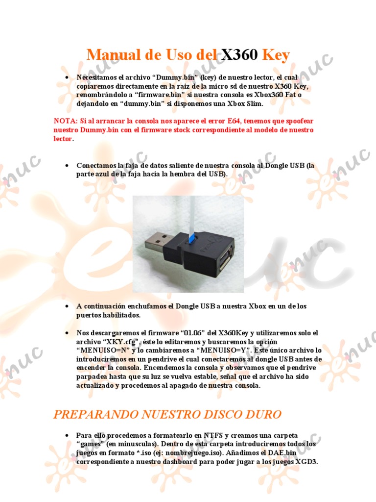 Manual de Uso Del X360 Key | PDF | Xbox 360 | Archivo de computadora