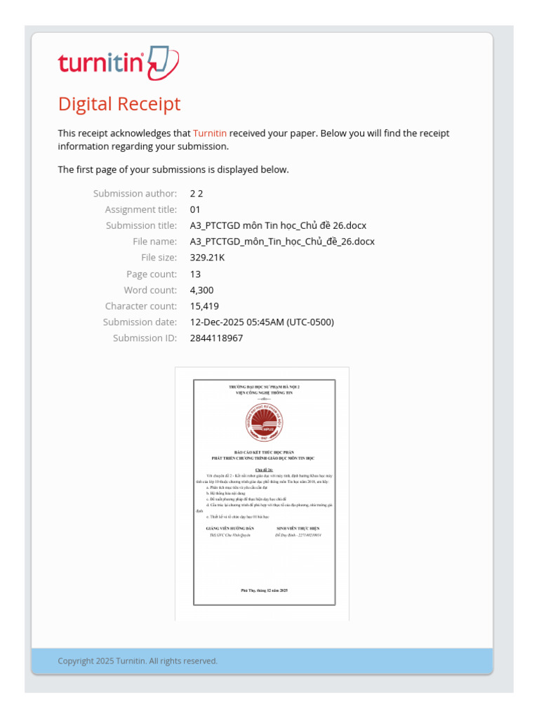 Receipt - A3 - PTCTGD Môn Tin Học - Chủ Đề 26 | PDF