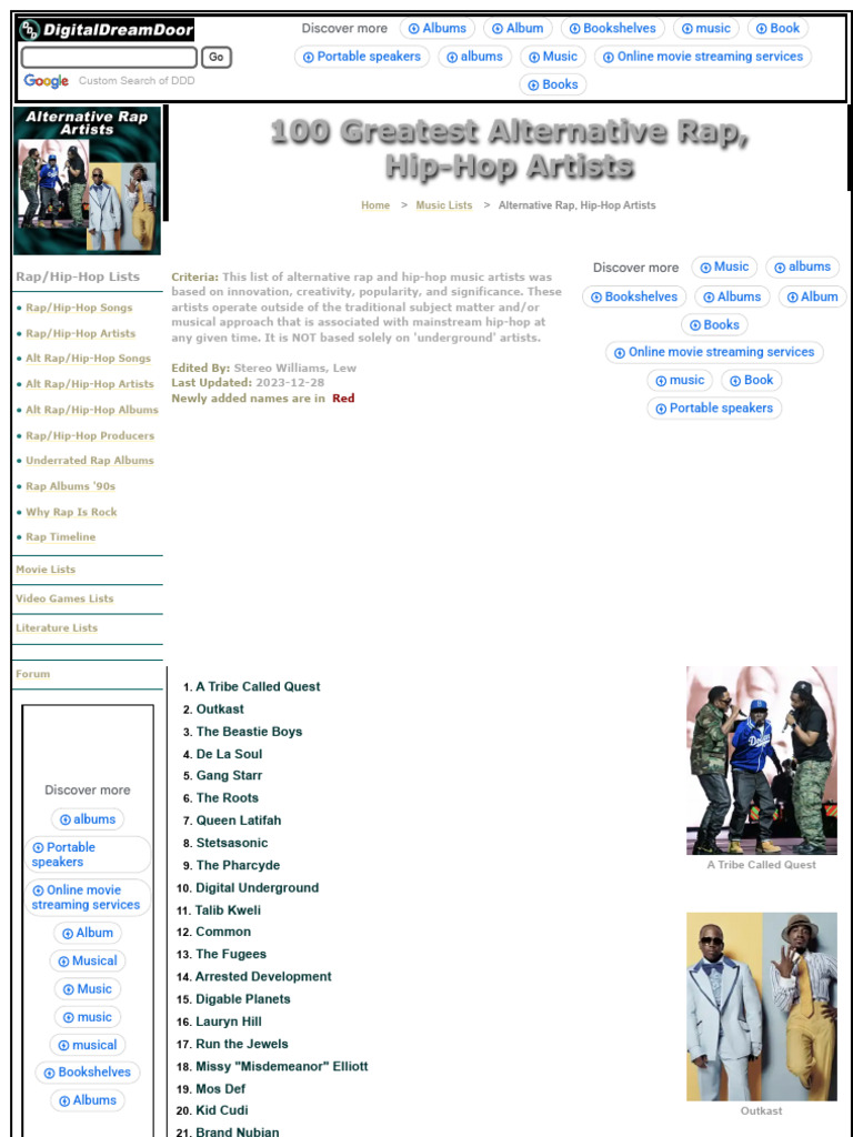 Top Alternative Rap Artists List | PDF | Urban Street Dance And Music ...
